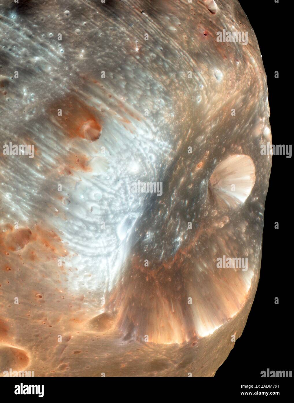 Martian moon crater. Close-up NASA satellite image of the Stickney ...