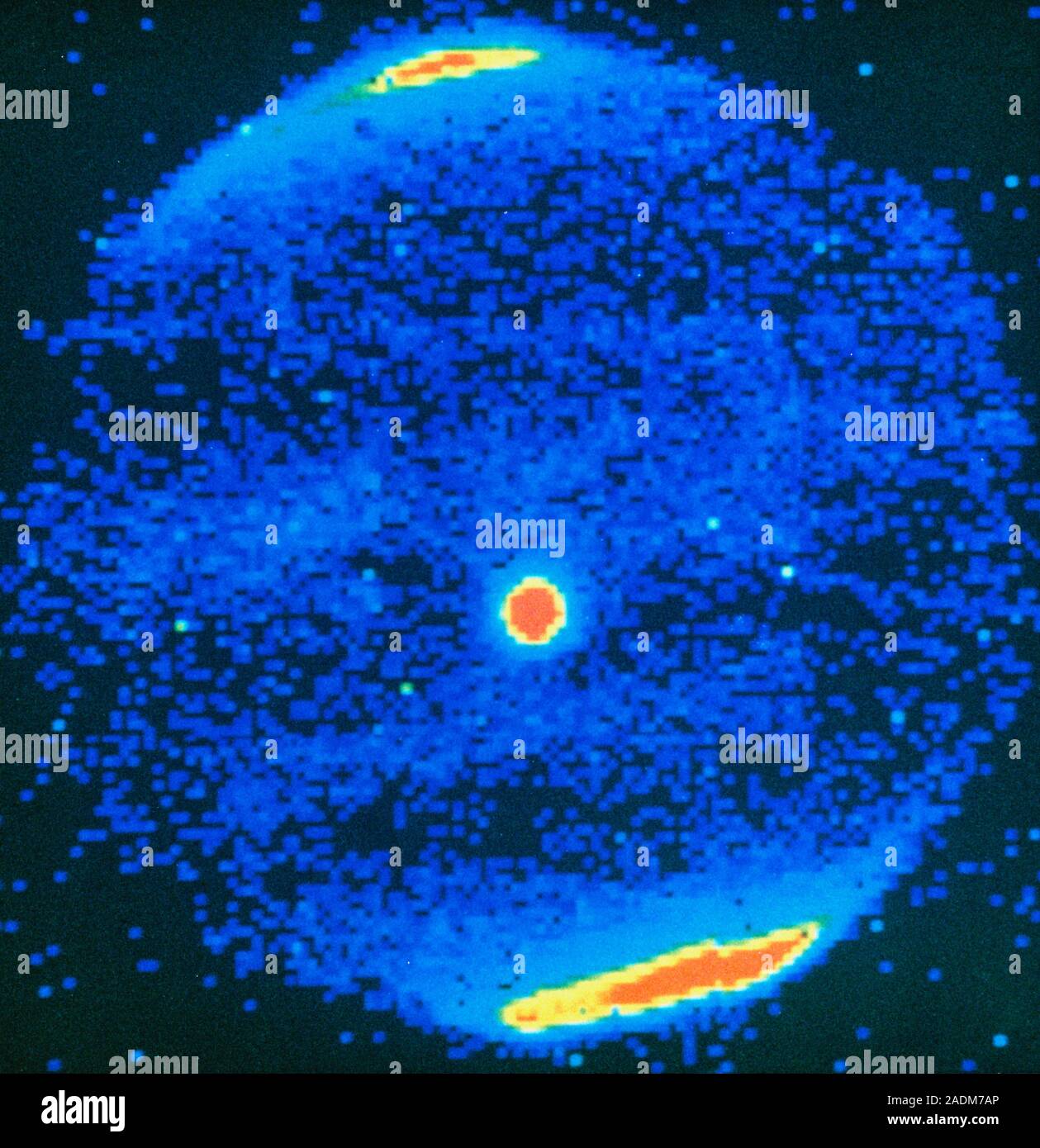 False-colour infrared map of Jupiter showing aurorae. The image has ...