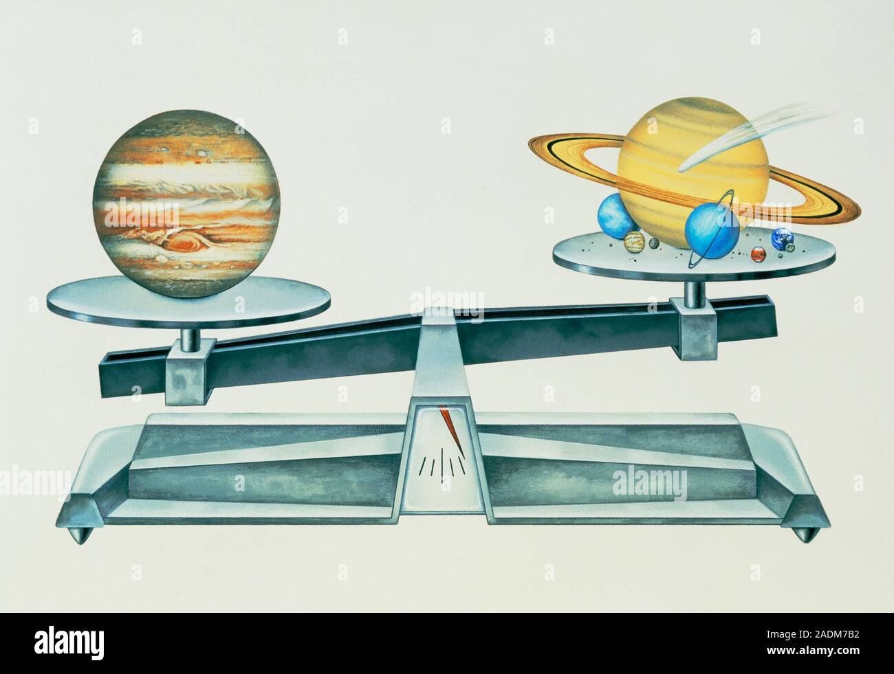 Jupiter's mass. Illustration of the planets of the Solar System on a ...