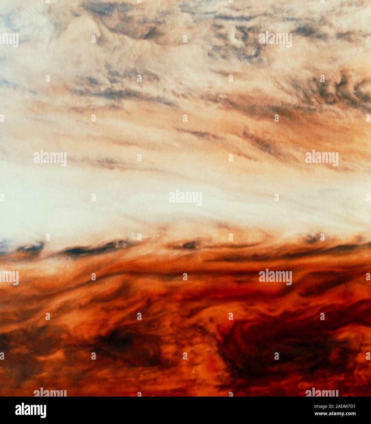 Jupiter's atmosphere. Coloured Galileo spacecraft image of bands of ...