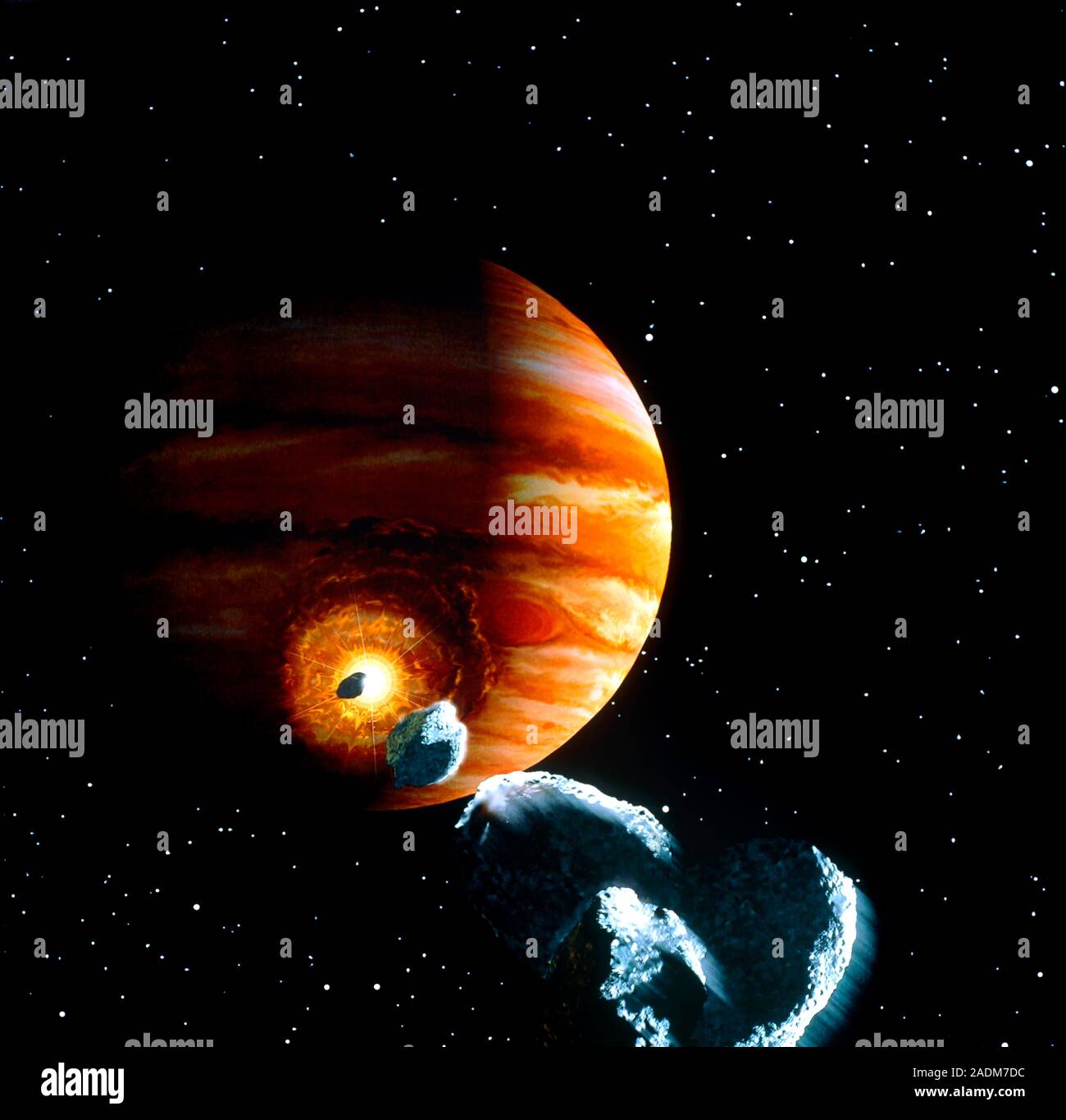 Comet Shoemaker-Levy impact on Jupiter, July 1994. Artist's impression ...