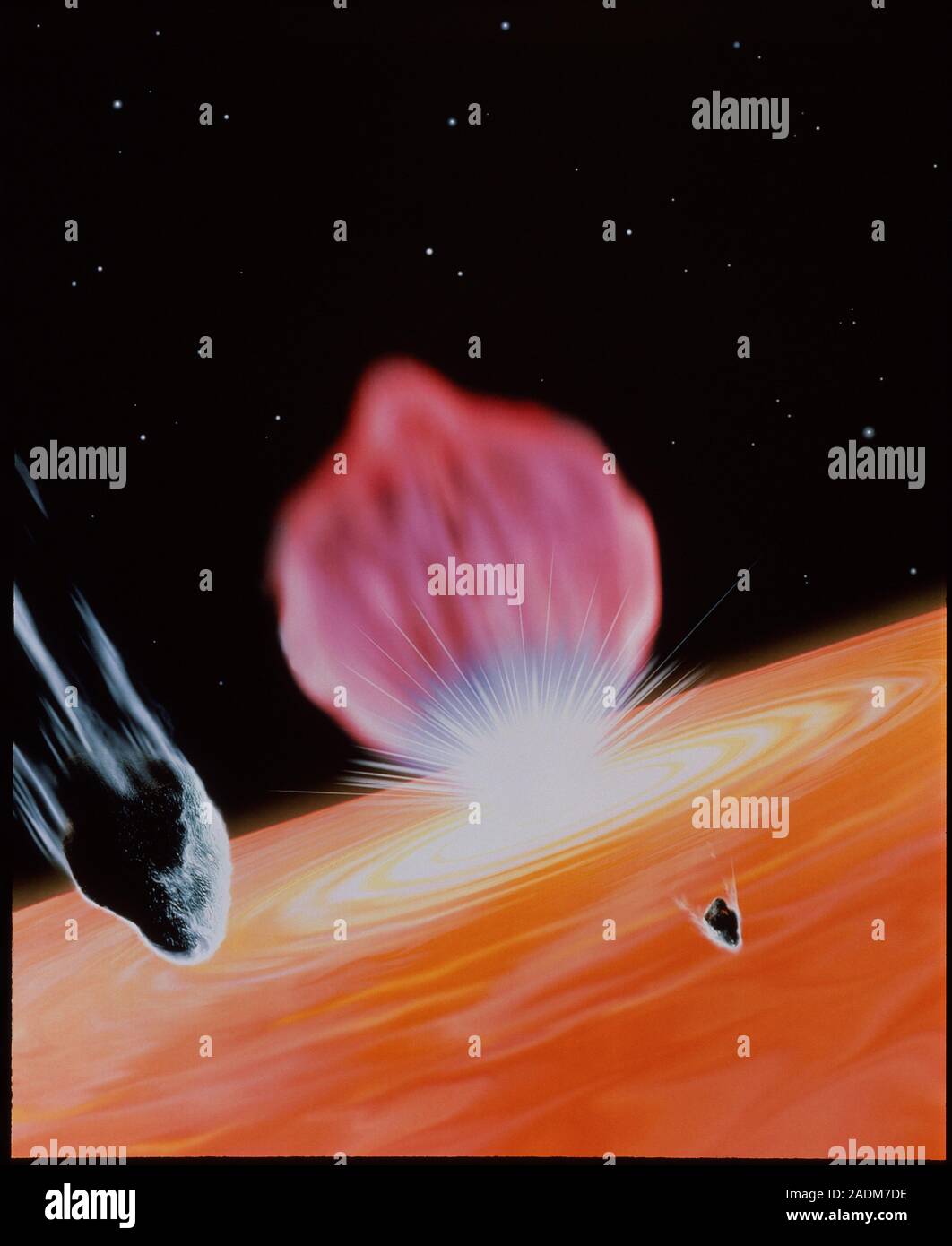 Comet Shoemaker-Levy impact on Jupiter, July 1994. Artist's impression ...