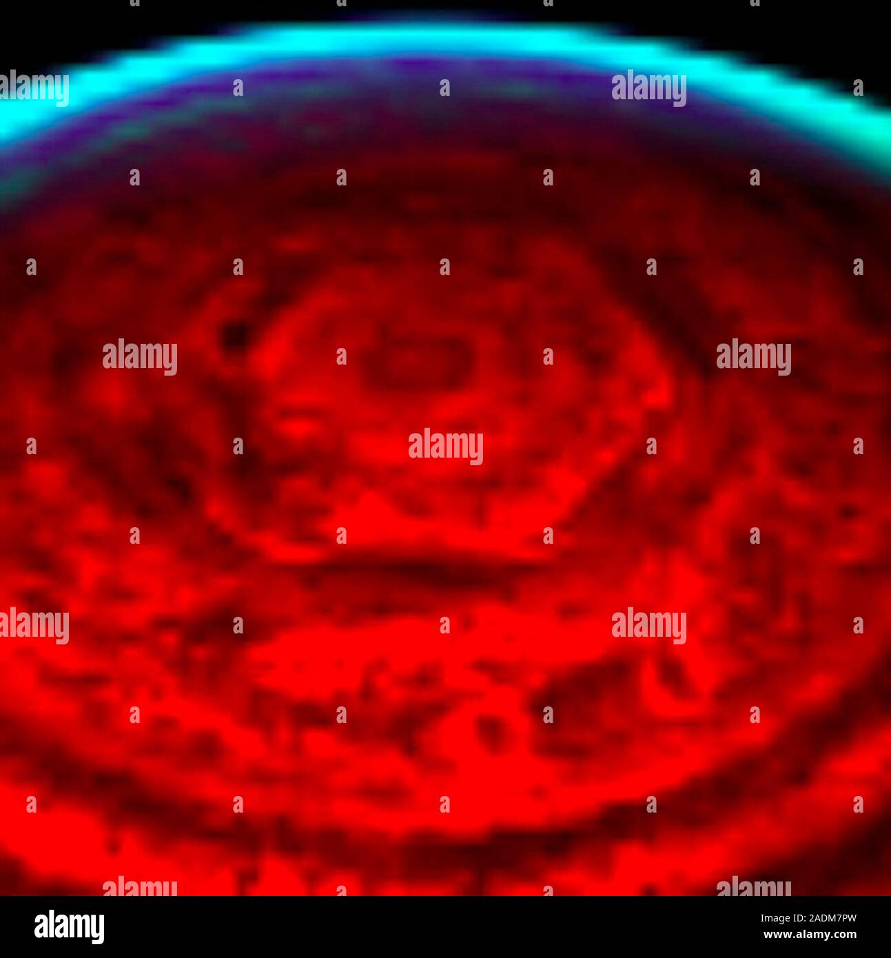 Saturn's north pole, infrared Cassini satellite image. Saturn is a ...