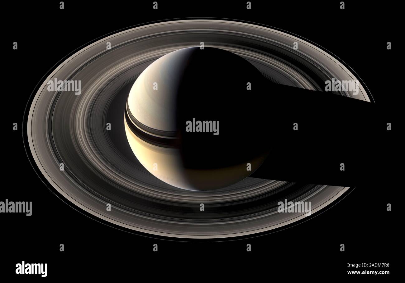 Saturn, Cassini image. The planet is casting a shadow on its rings ...