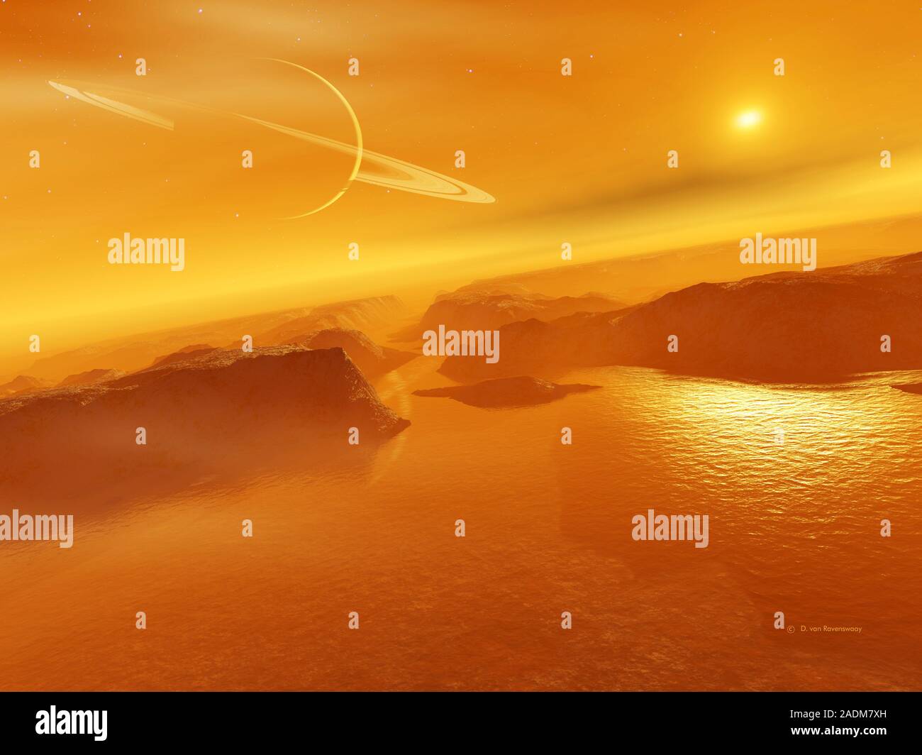 Titan landscape. Artwork of the surface of Titan, the largest moon of ...