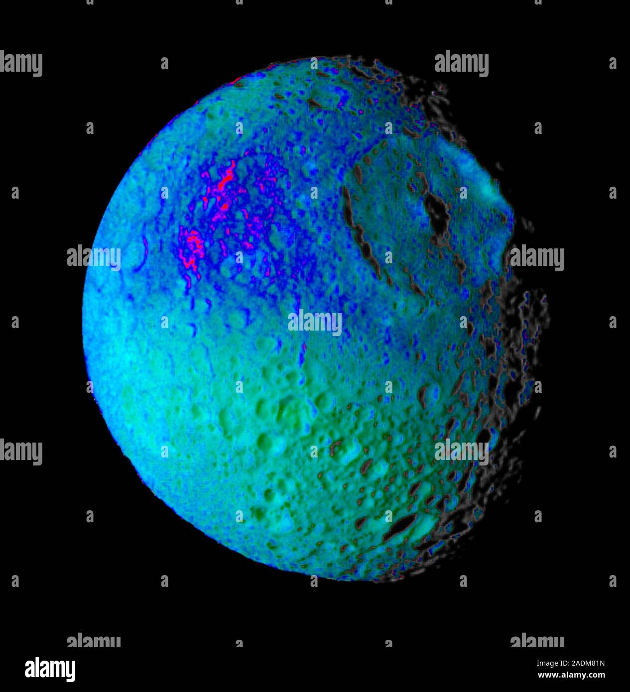 Mimas. False-colour composite Cassini spacecraft image of Mimas, one of ...