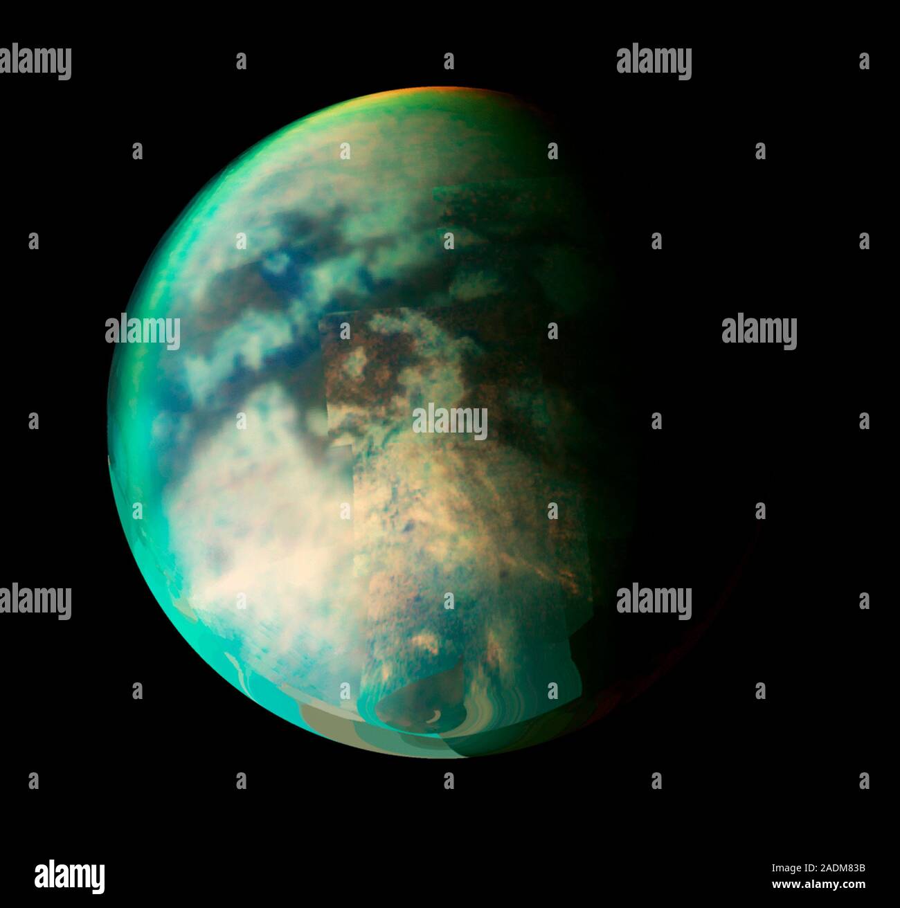 Surface features on Titan, combined infrared and optical Cassini image ...