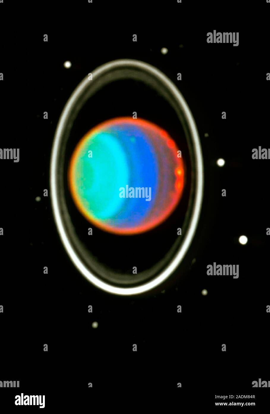 Uranus. Coloured Hubble Space Telescope near- infrared image of Uranus ...
