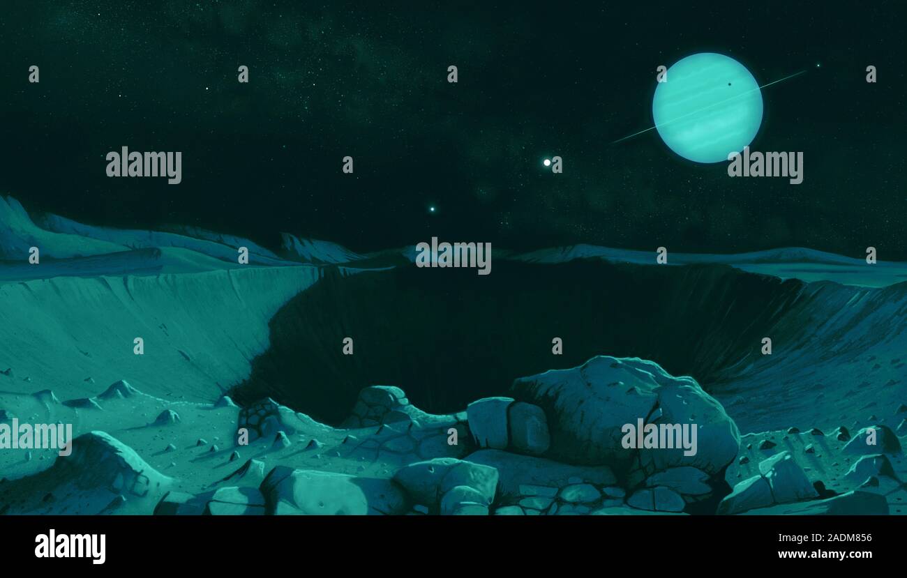 Uranus. Artwork of the gas giant planet Uranus, seen from the surface ...