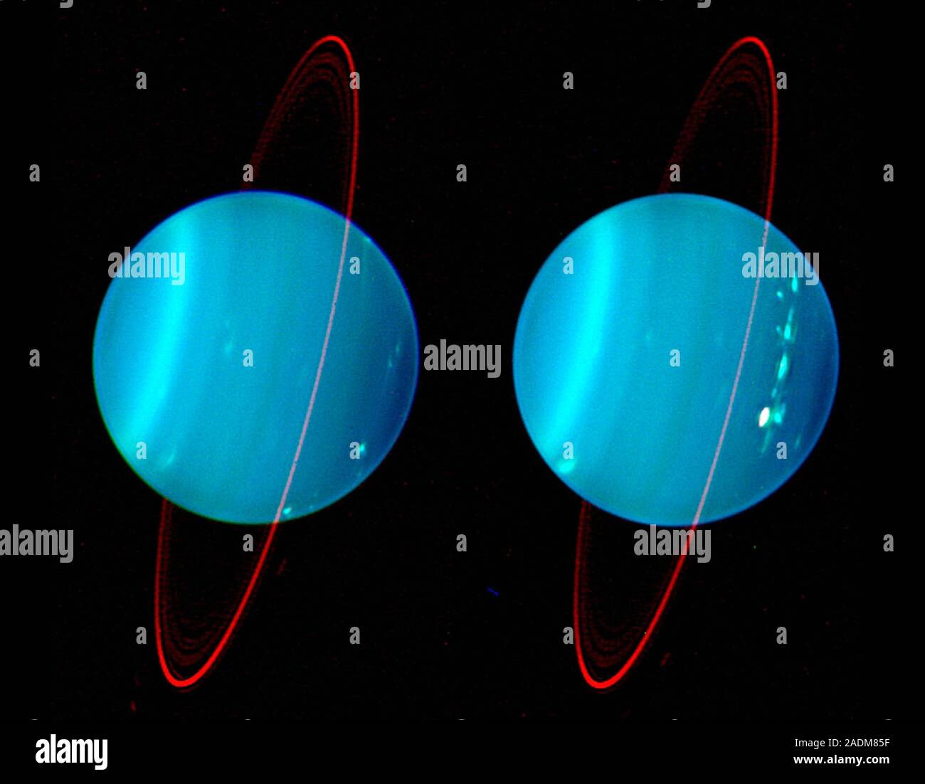 Uranus. Two infrared images of Uranus, showing opposite sides of the ...