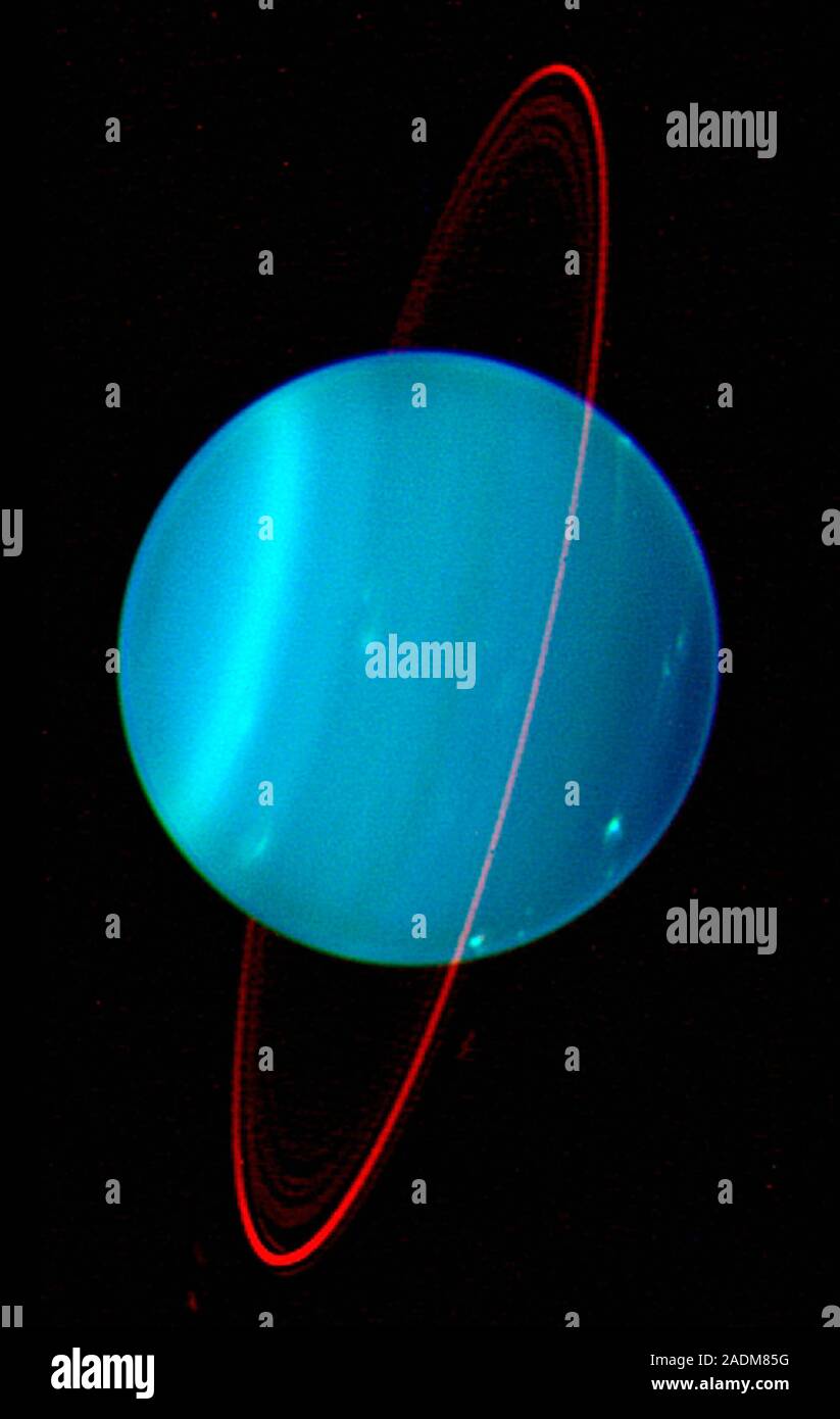 Uranus, infrared image of Uranus. The northern hemisphere (left of ...