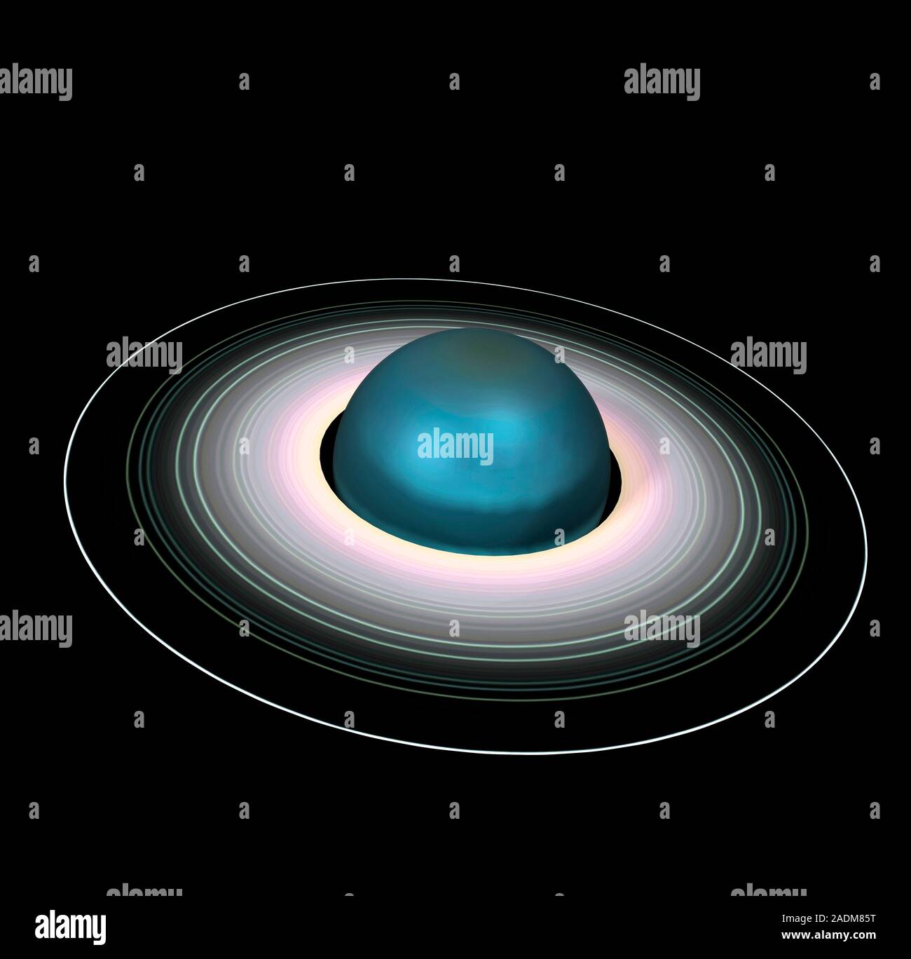 Uranus and its rings. Computer artwork of Uranus, the seventh planet ...