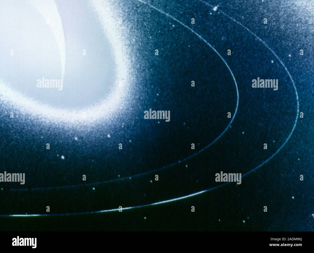 Voyager 2 image, tinted pale blue, showing the planet Neptune's two ...