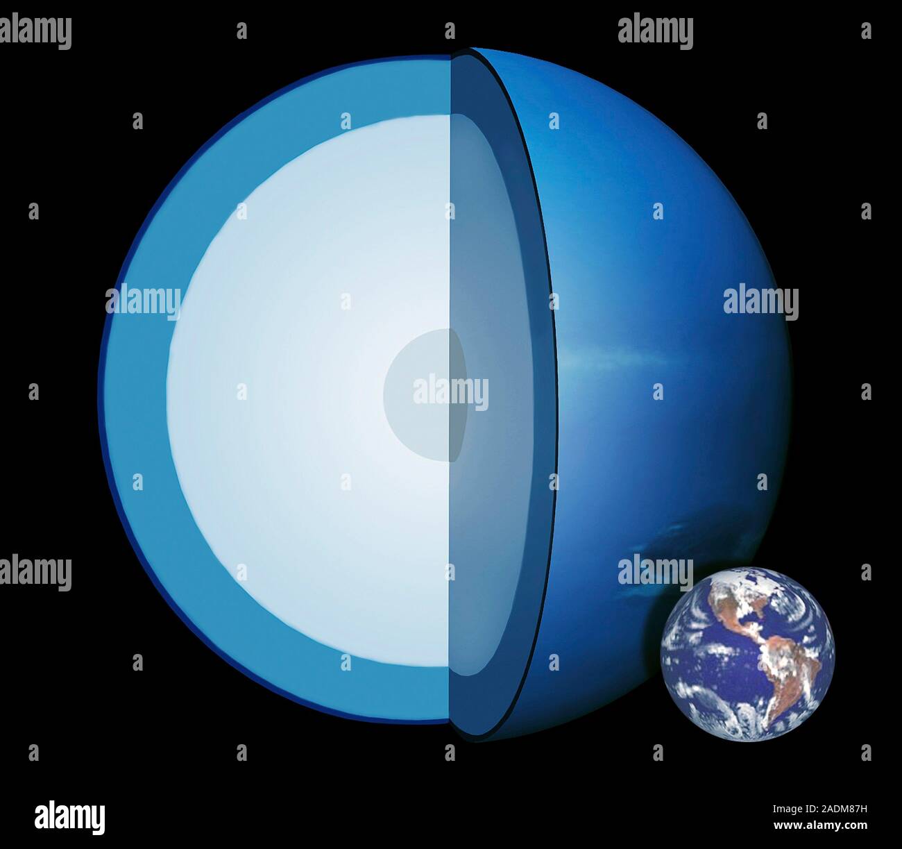 Internal structure of Neptune, cutaway artwork. Earth is shown on the ...