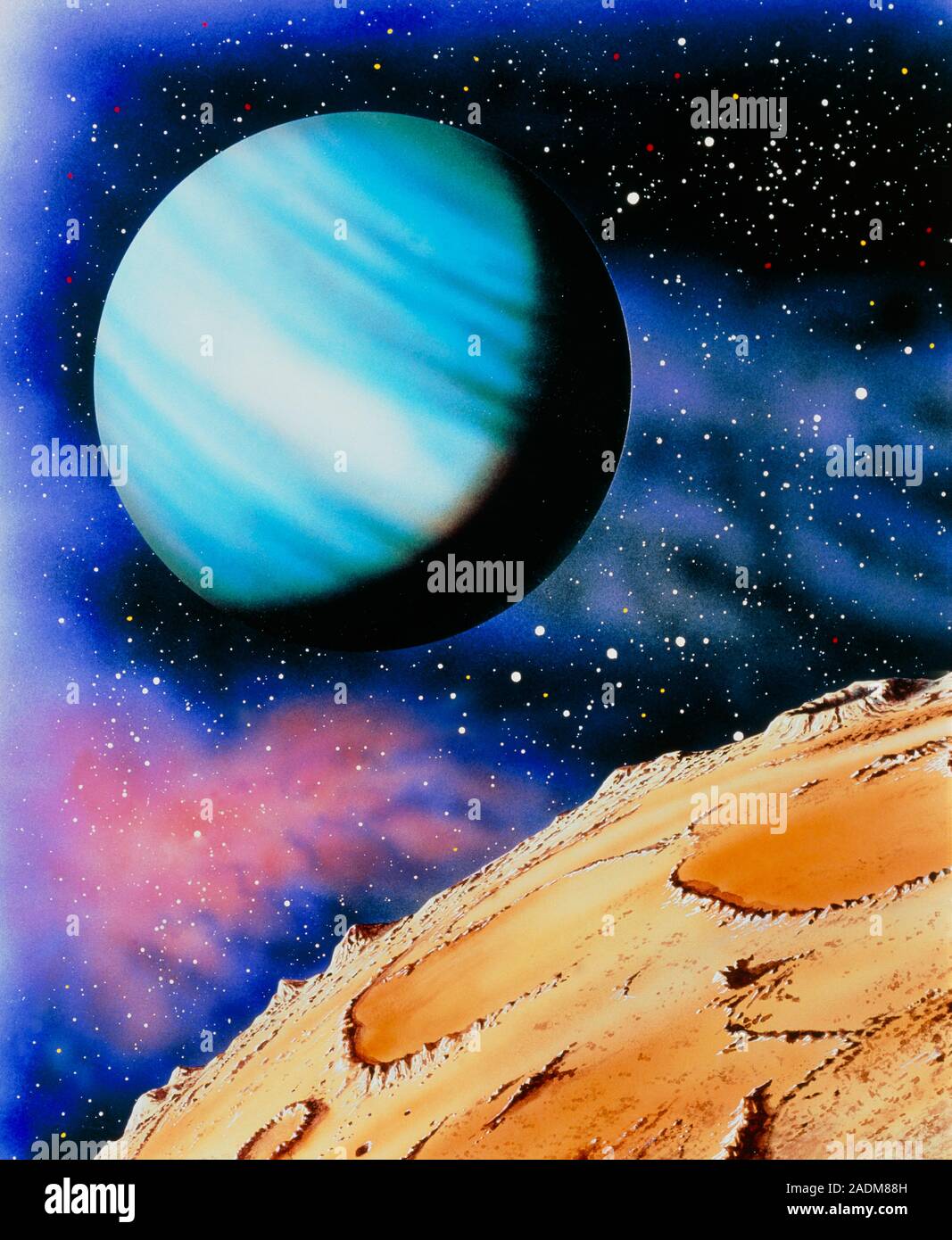 Pluto. Artist's impression of the planet Pluto seen from its moon ...