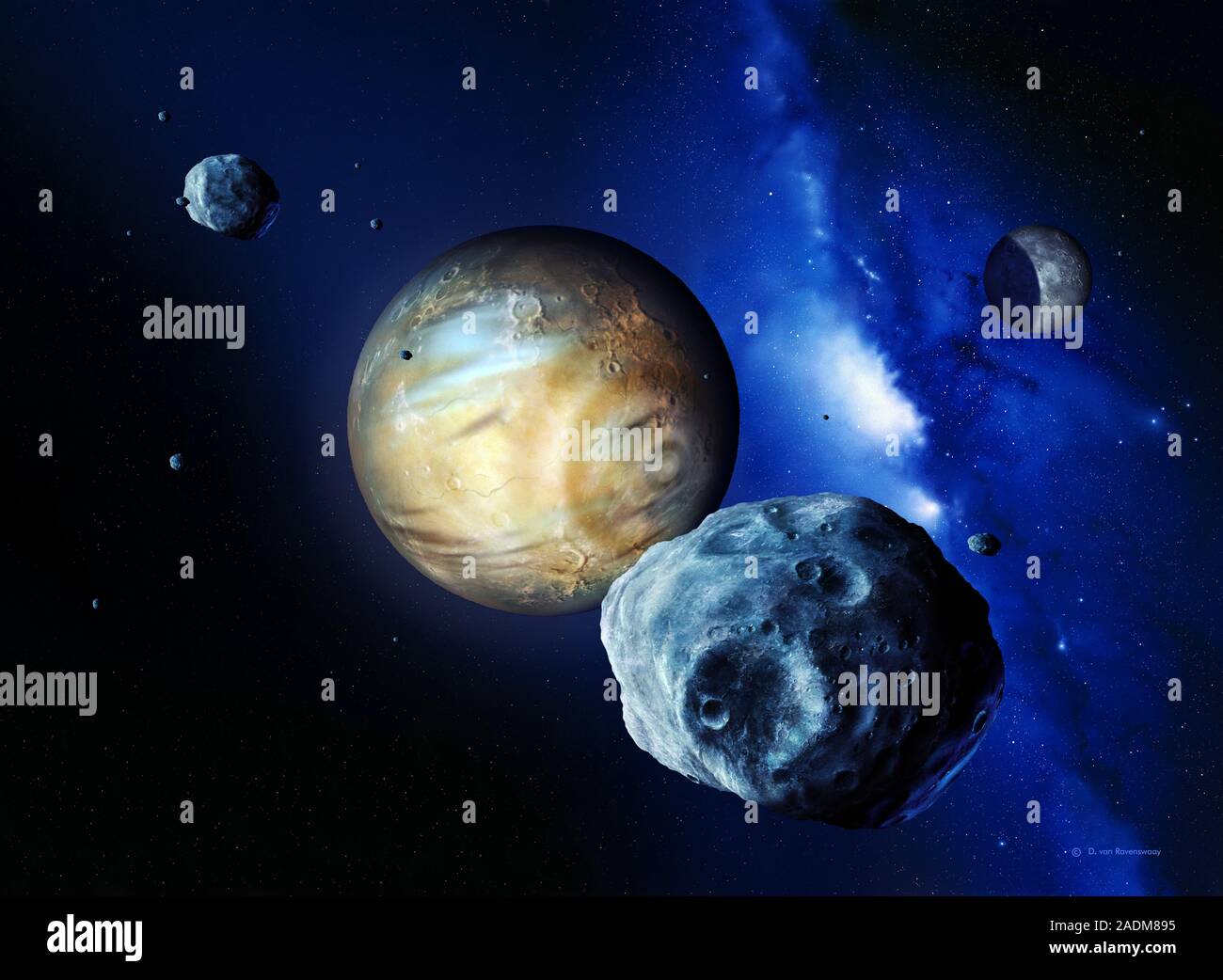 Pluto and Charon. Artwork of the planet Pluto and its moon Charon ...