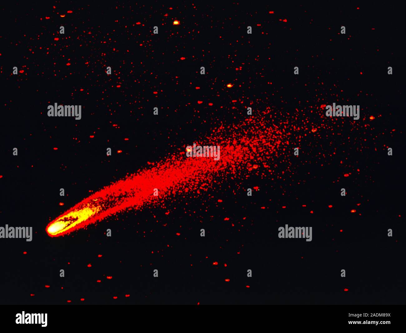 False-colour photograph of Comet Bennett, 1970. Colour has been added ...