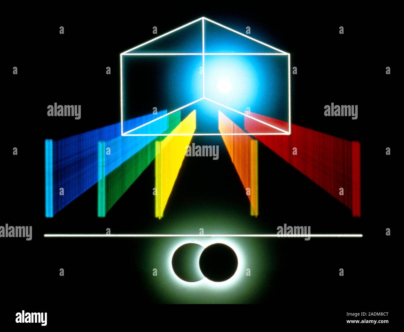Comet spectrum. Artwork of a prism splitting the light of a comet to ...