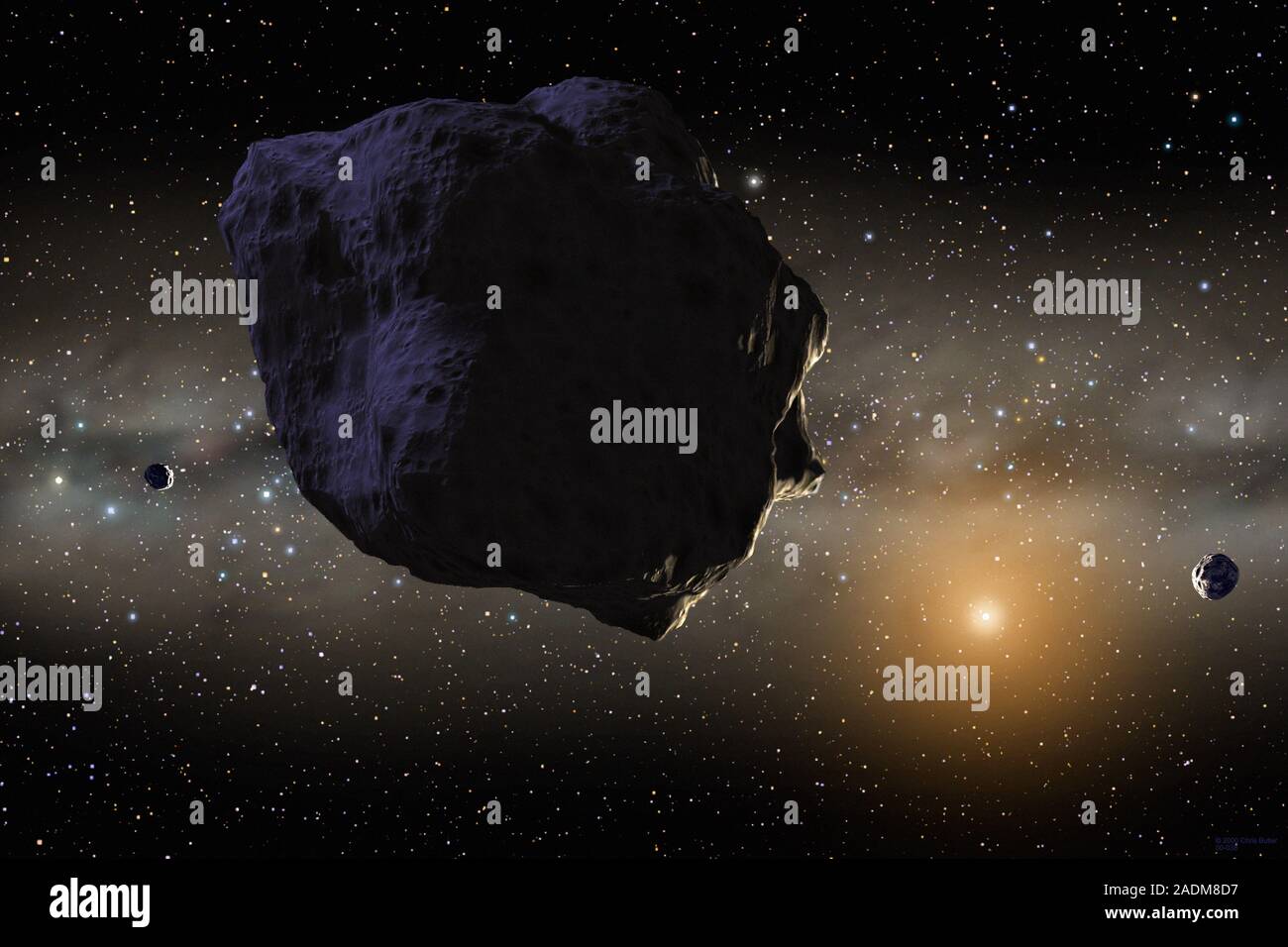 Kuiper Belt objects. Computer artwork of several icy bodies orbiting ...