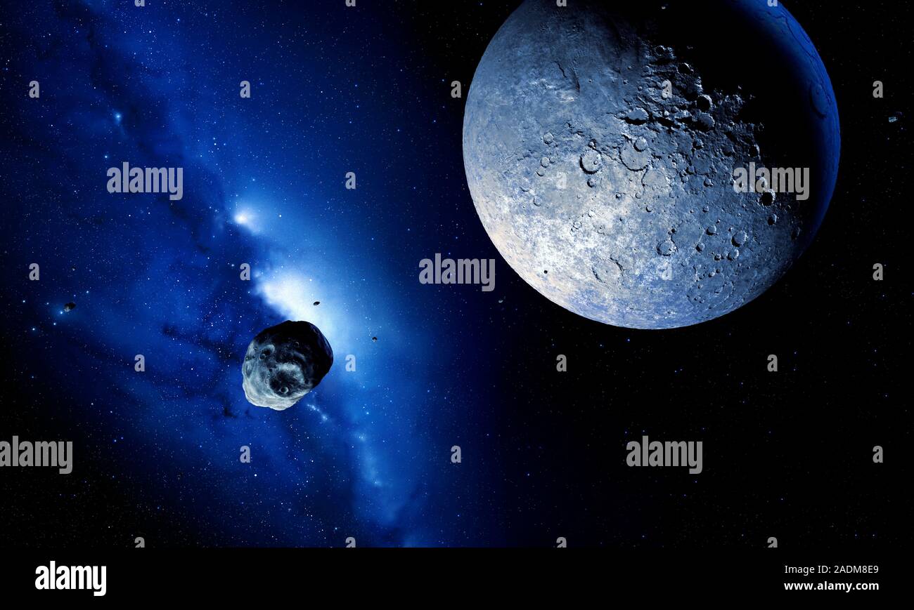Quaoar in the Kuiper Belt, artwork. Discovered in 2002 and with a ...