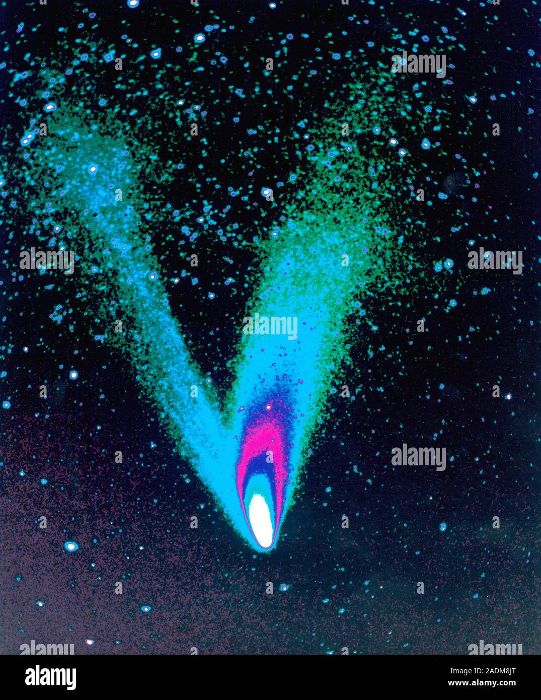 Comet Hale-Bopp, computer-enhanced coloured image. Hale-Bopp was one of ...