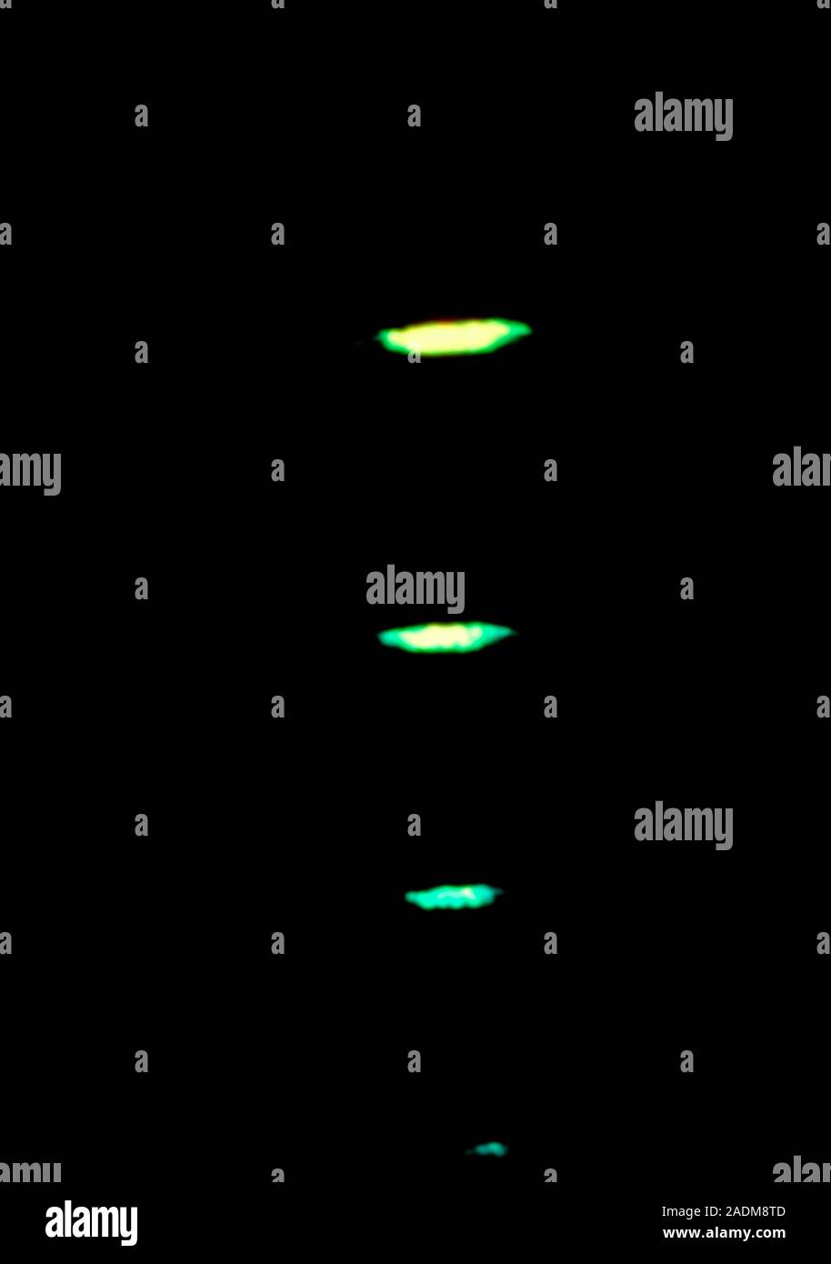 The green flash. Time-lapse photograph of the green flash, an elusive effect visible at sunset ...