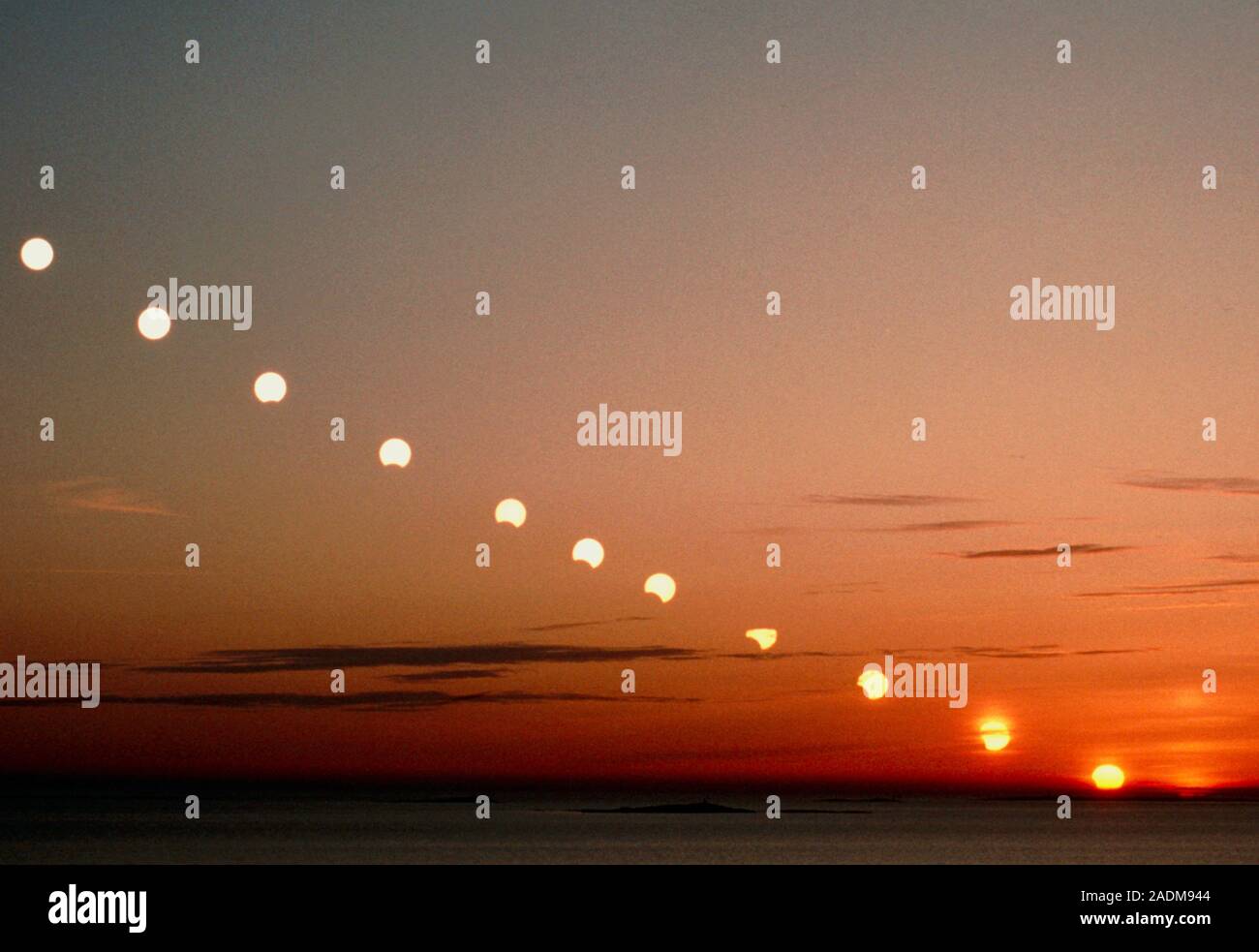 Partial solar eclipse. Time-lapse montage photograph showing the ...