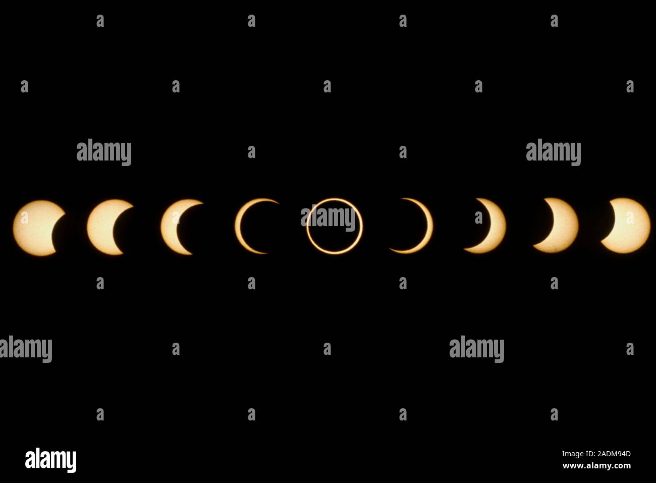 Annular solar eclipse. Time lapse image of an annular solar eclipse. A ...