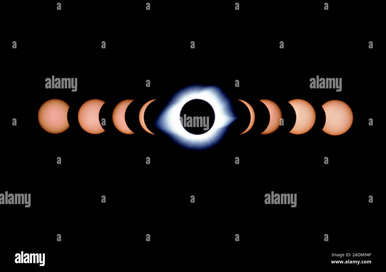 Solar eclipse. Time-lapse image of a total solar eclipse. A total solar ...