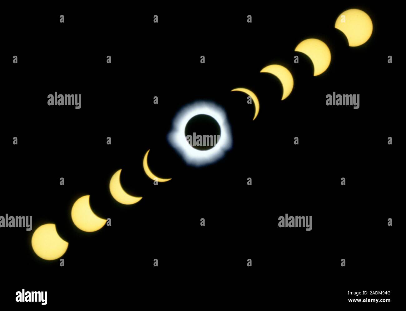 Solar eclipse. Time-lapse image of a total solar eclipse. A total solar ...