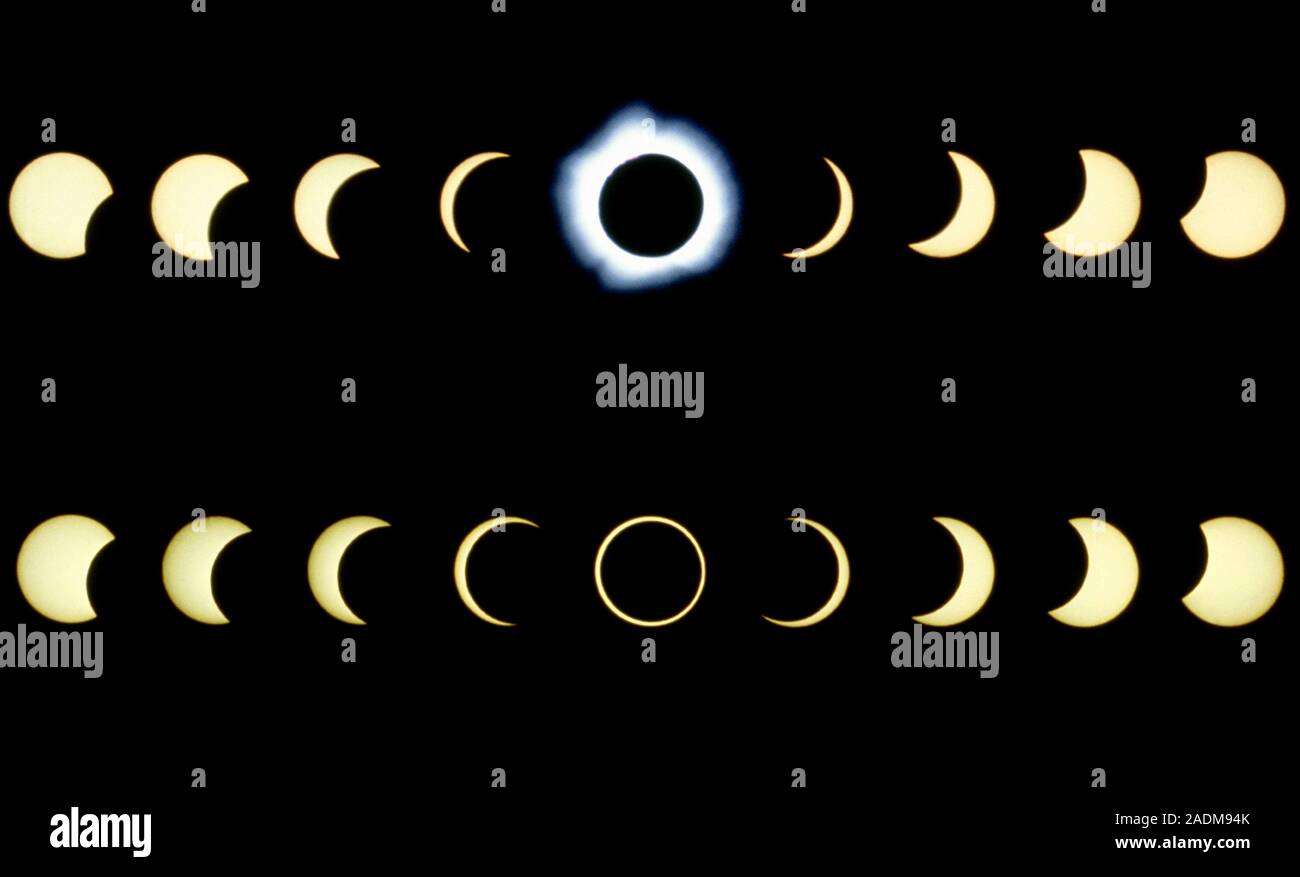 Solar eclipses. Composite time lapse images of a total solar eclipse ...