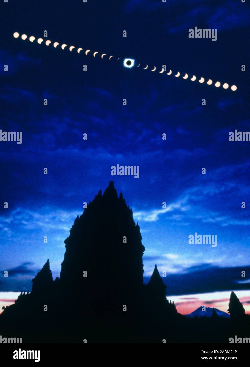 Solar eclipse. Time-lapse image of a total solar eclipse over a ...