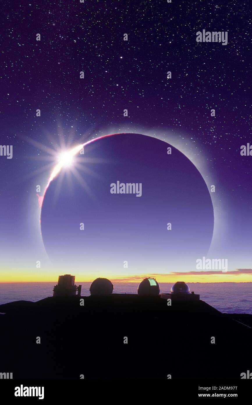 Solar eclipse. Computer artwork of the diamond ring effect of a total ...