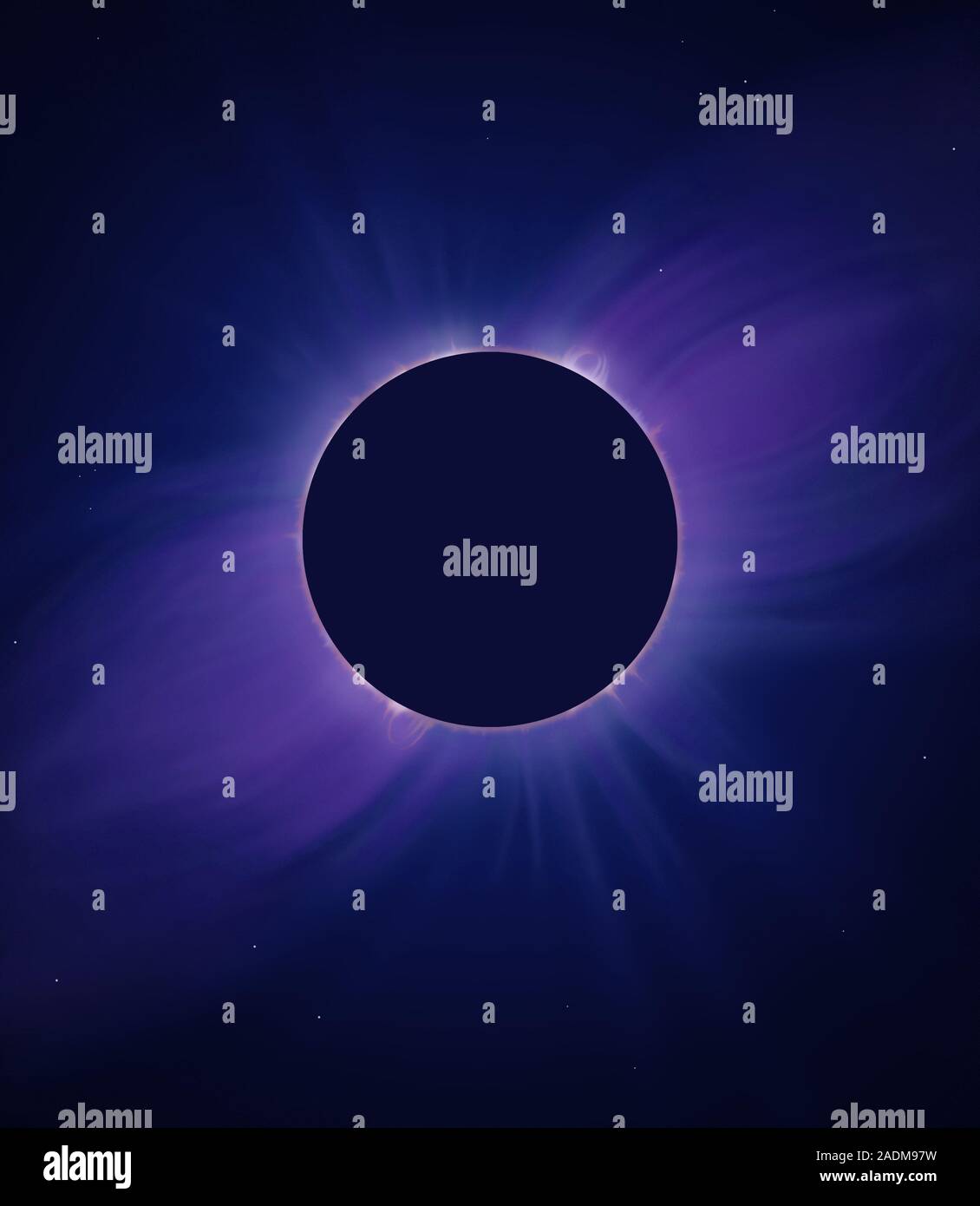 Solar eclipse. Artwork of a total eclipse of the Sun showing the solar ...