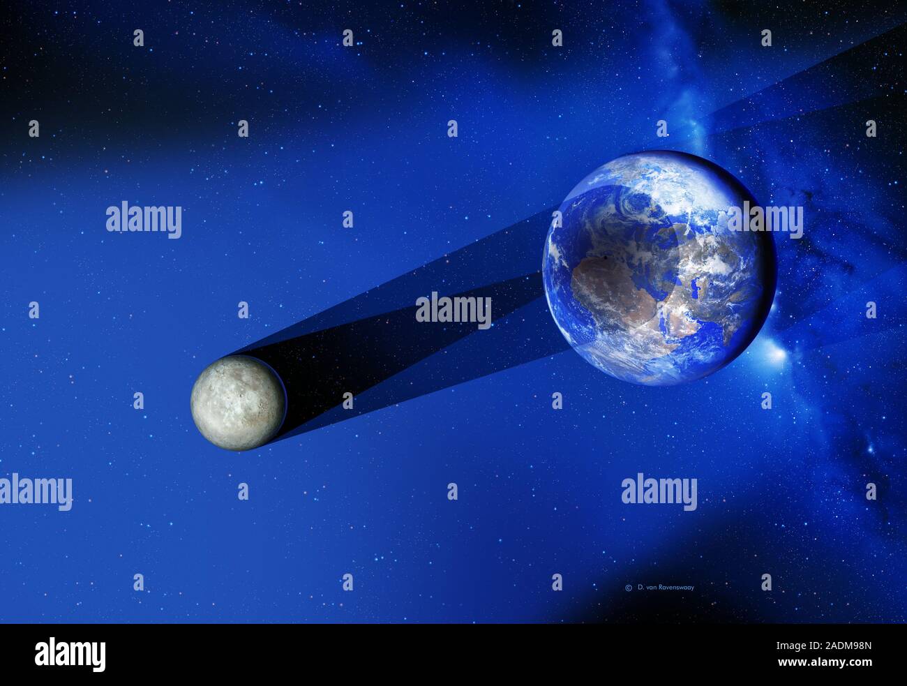 Solar eclipse geometry, artwork. Solar eclipses occur when the Moon ...