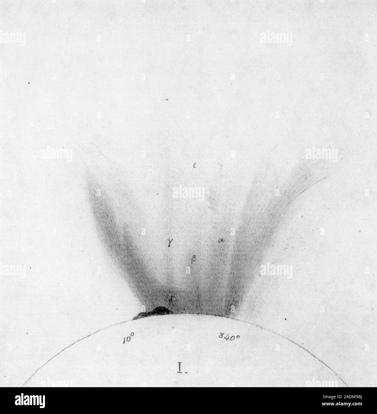 Total solar eclipse, 1871. Drawing of the total solar eclipse seen on ...