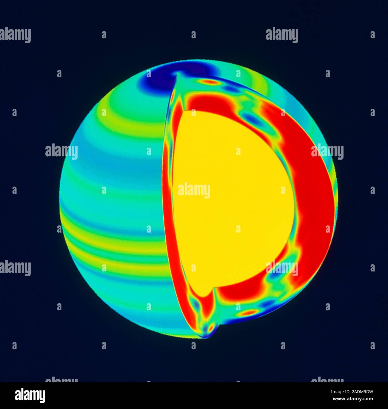 Solar rotation. Cutaway artwork of the Sun, showing the difference in ...