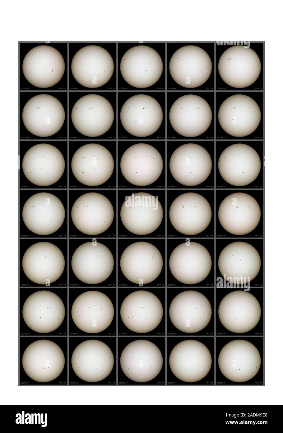 Solar rotation. Sequence of 35 optical images taken a day apart ...