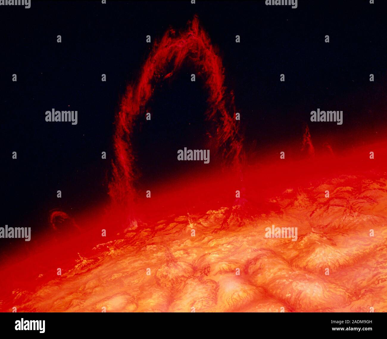 Solar prominence. Illustration of a loop-shaped solar prominence ...