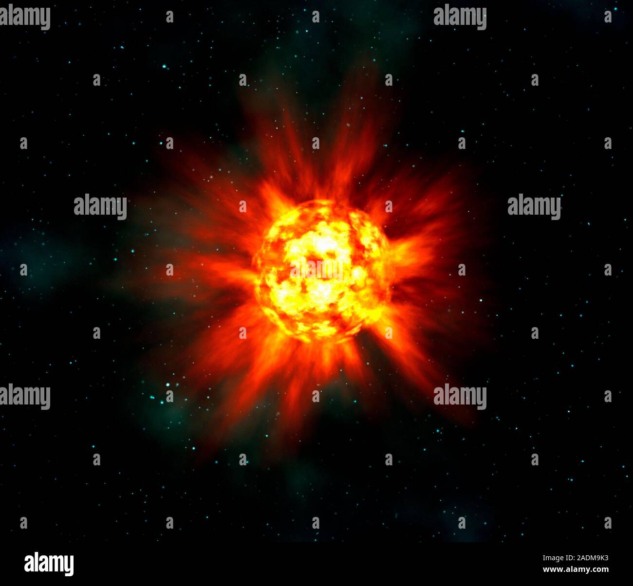 Active Sun, computer artwork. The Sun is a huge ball of hydrogen gas ...