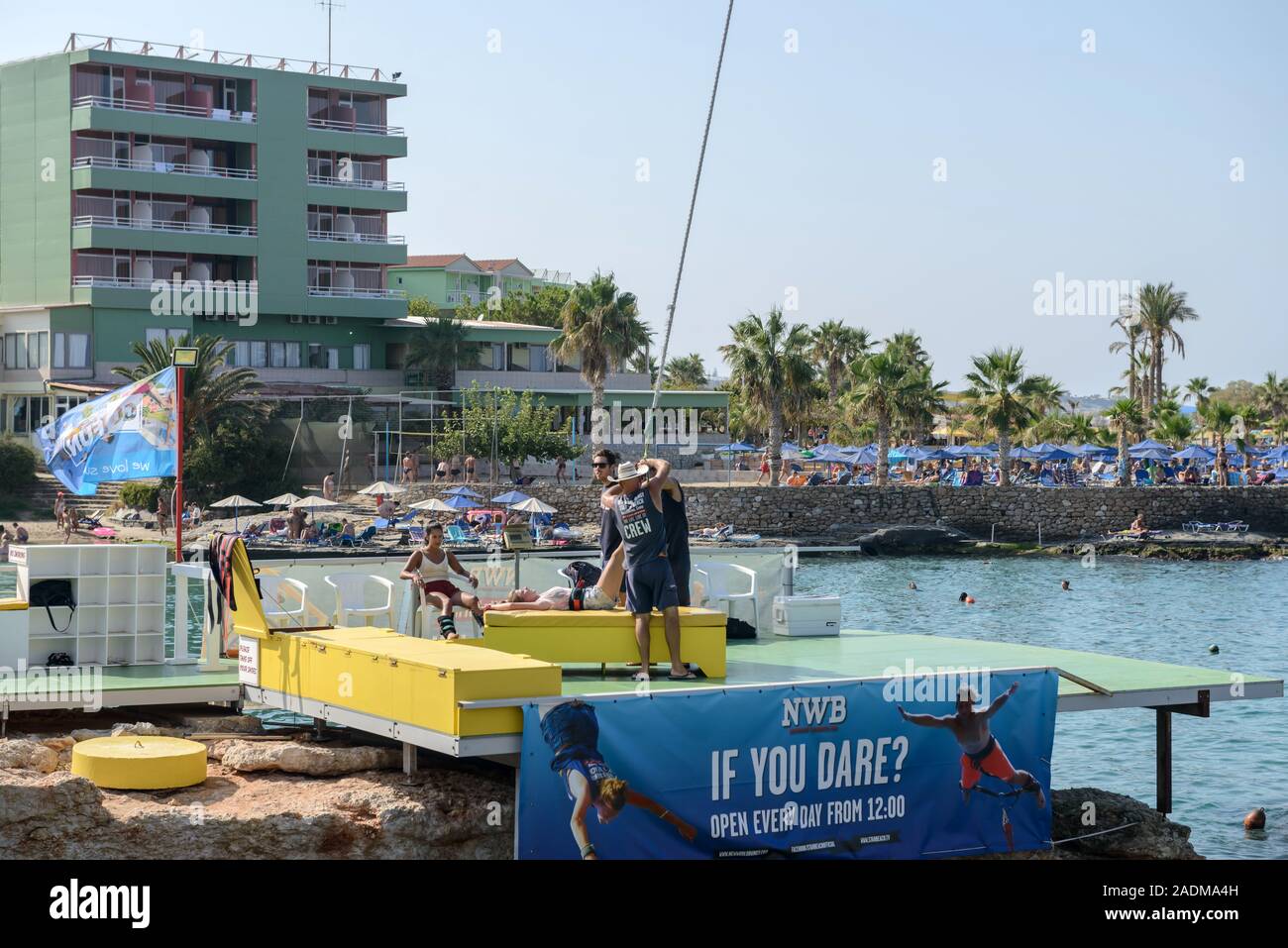 Extreme jump from a great height. Hersonissos. Greece. Crete. Water ...