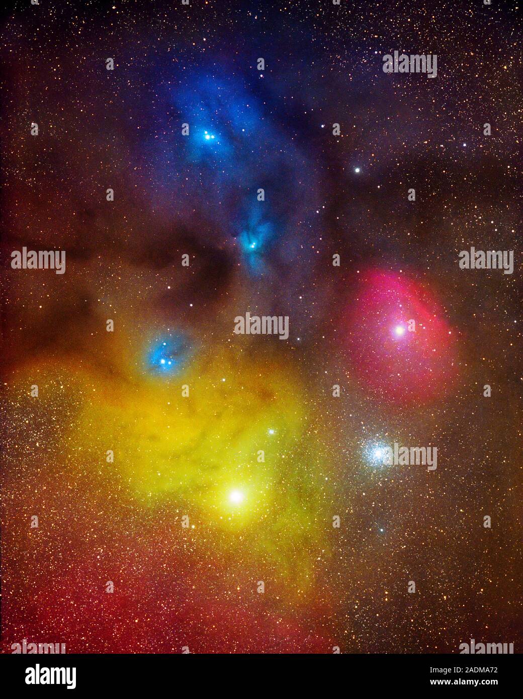 Rho Ophiuchi nebulae. Optical image of nebulosity in the region of the ...