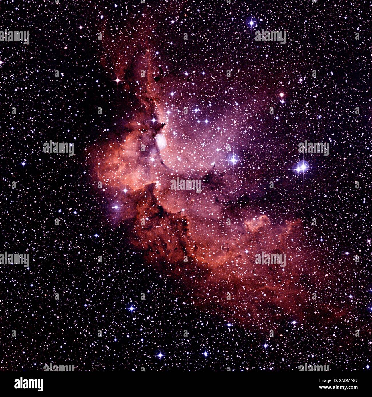 Emission nebula Sh2-142, seen with the diffuse open star cluster NCG 7380. Emission nebulae (HII ...