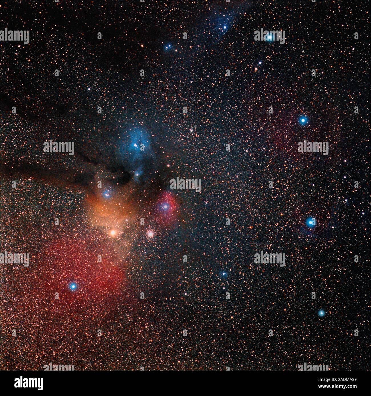Rho Ophiuchi nebulae. Optical image of nebulosity around the stars Rho ...