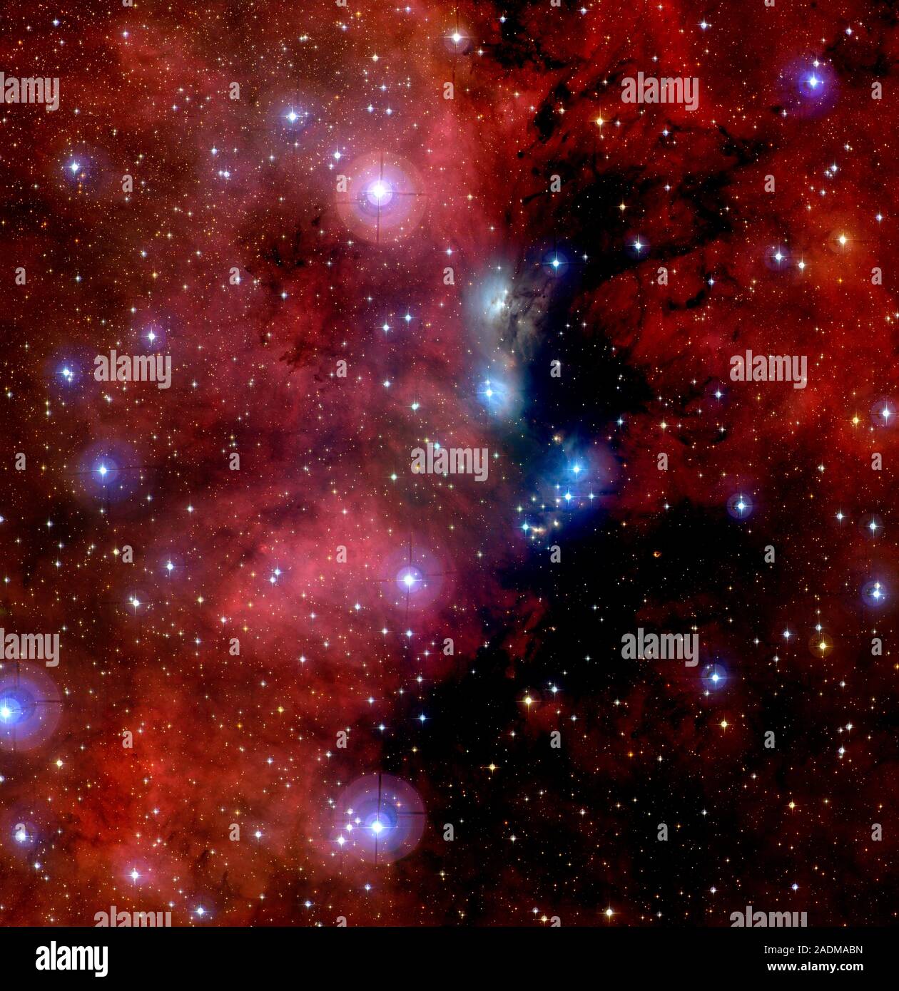 NGC 6914 nebulae, optical image. The red parts of this mixed nebula are ...