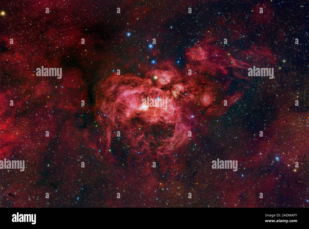 Emission nebula (NGC 6357), optical image. Emission nebulae are clouds of gas and dust that are ...