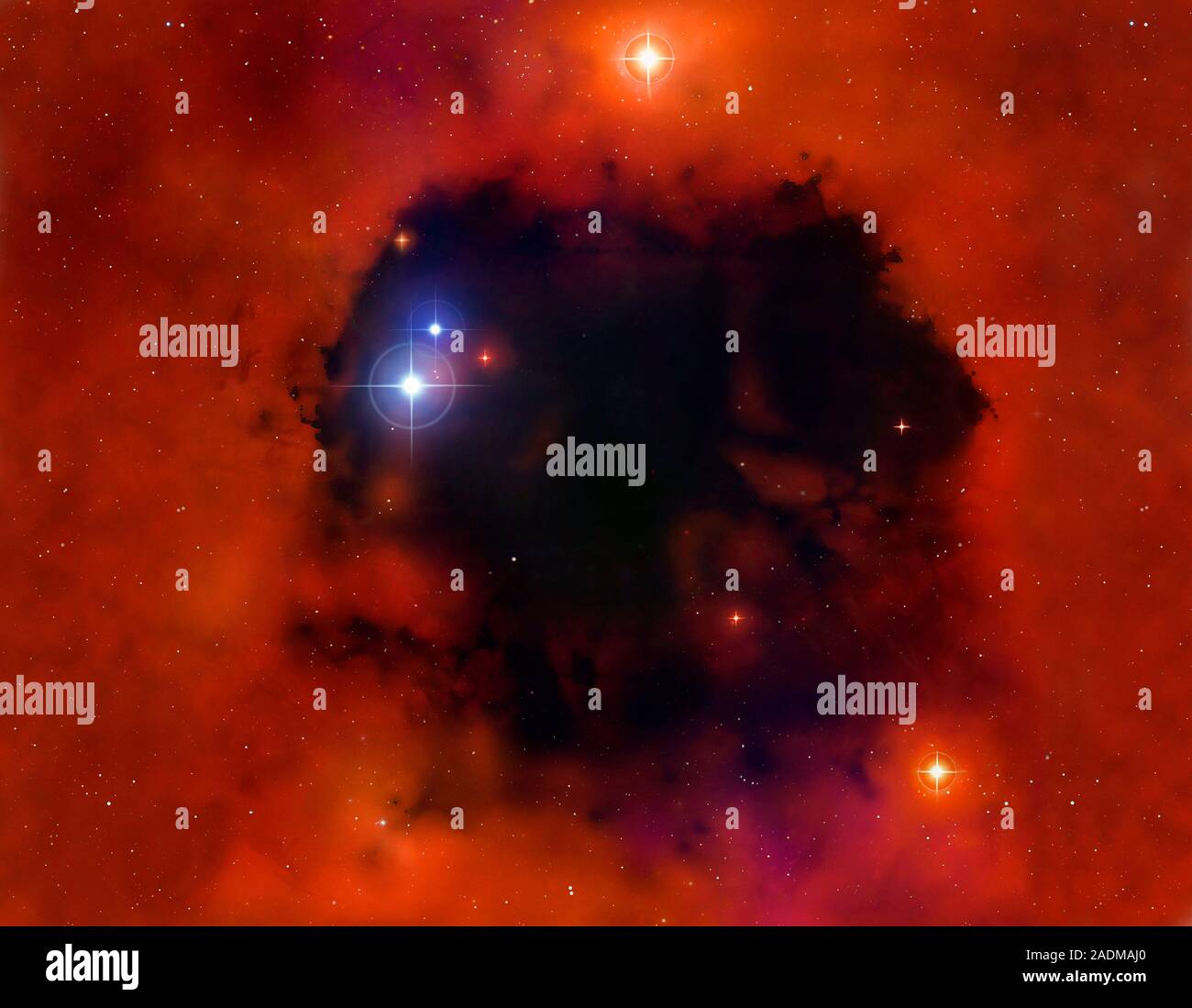 Bok globule. Computer artwork of a small dark nebula, known as a Bok ...