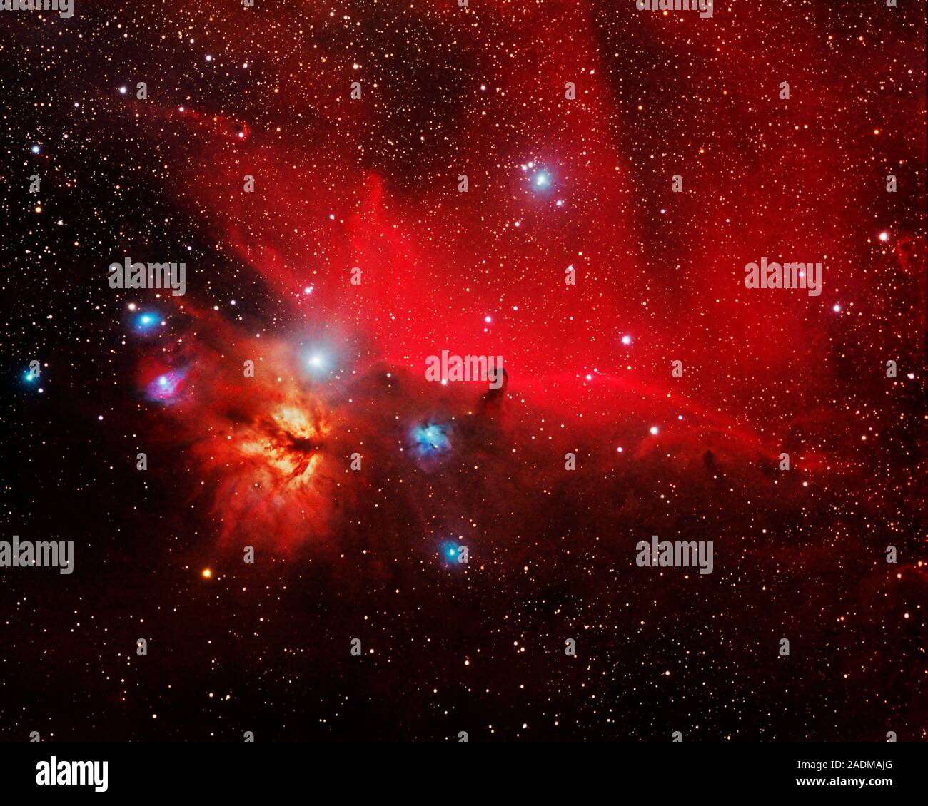 Optical image of the Horsehead nebula (IC 434) in the constellation Orion. The smaller, more ...