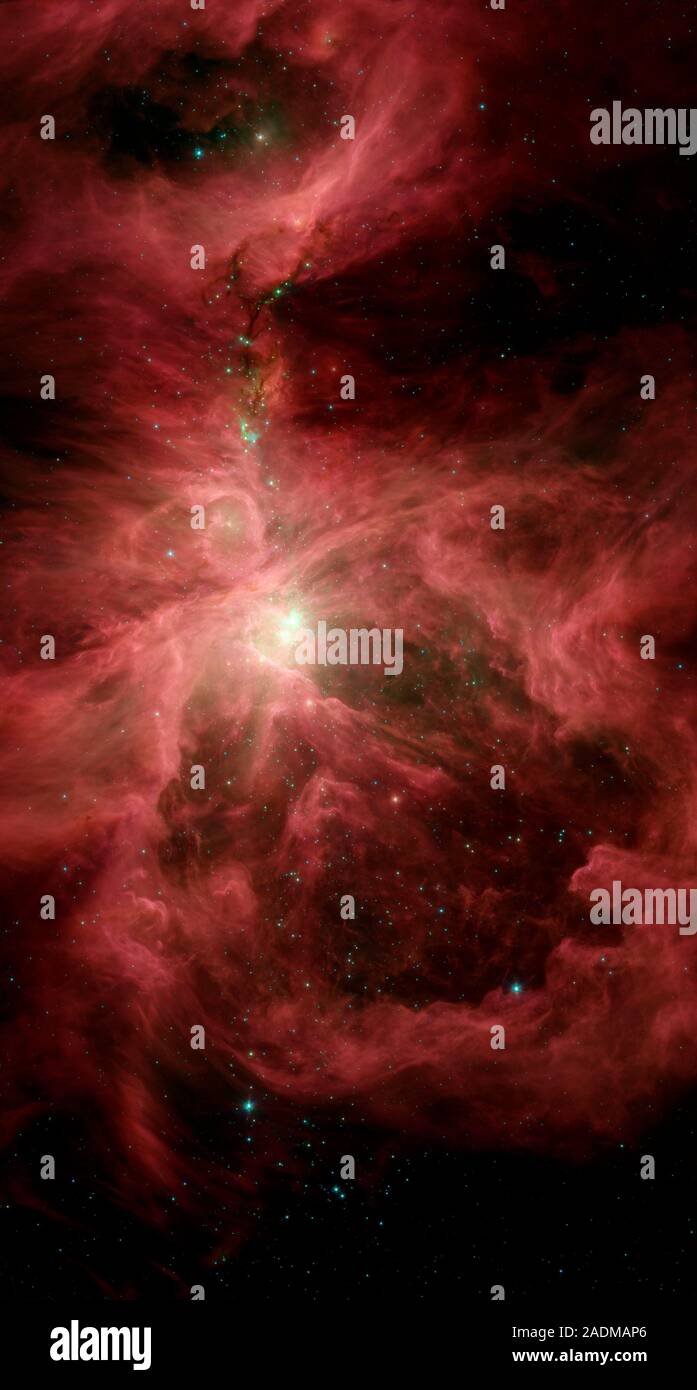 Orion nebula (M42), infrared image. This nebula, in the lower half of ...
