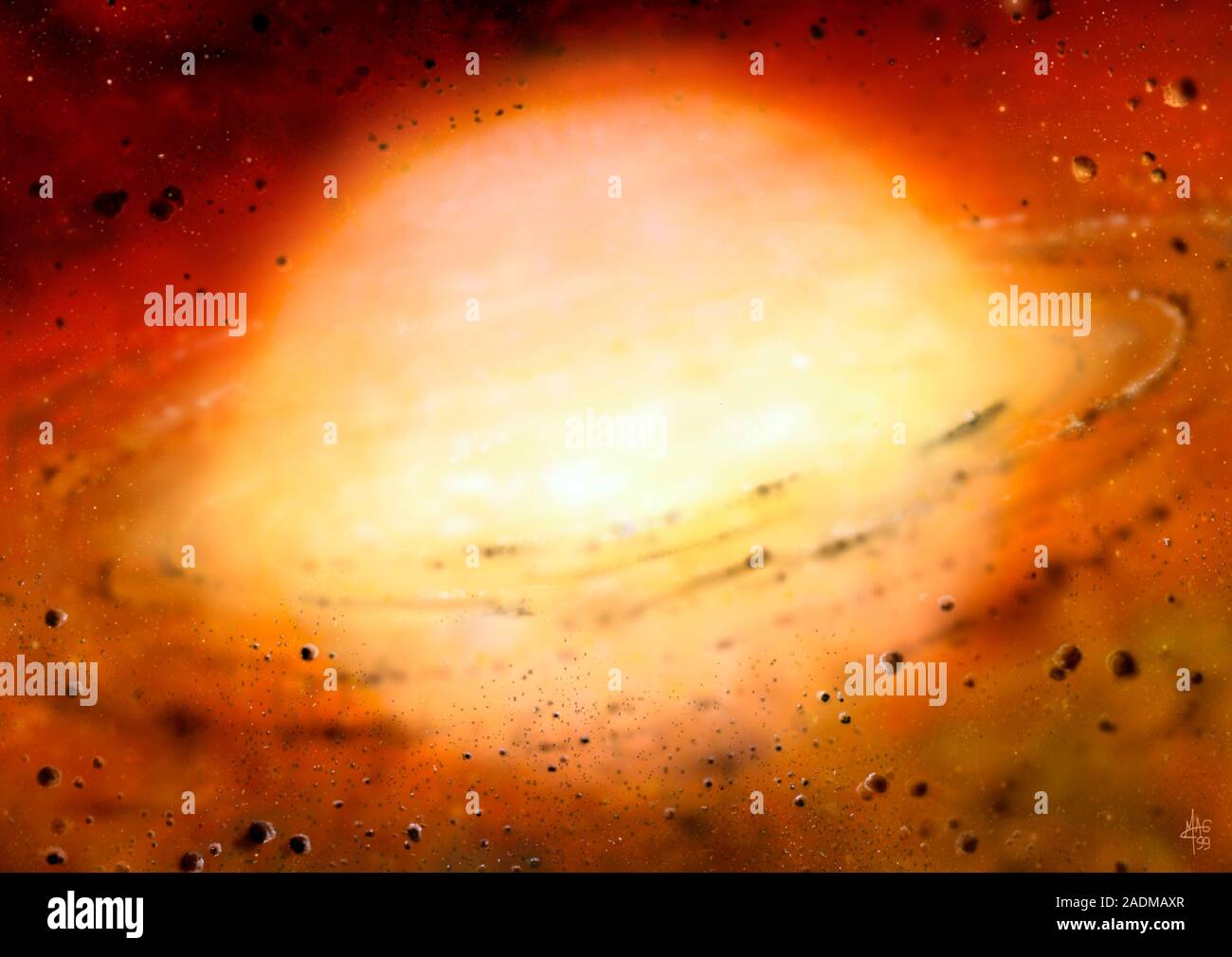 Starbirth. Computer illustration of a protostar accreting material ...